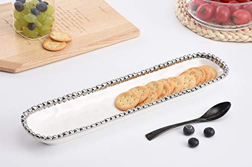 Pampa Bay Porcelain Cracker Cheese and Charcuterie Tray (White and Silver)