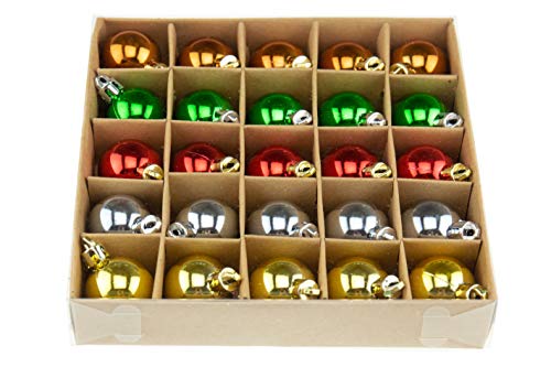 Clever Creations Shatterproof Christmas Ornaments Small 25mm Red, Green, Gold, Silver, Brown Christmas Décor | 25 Pack Set Perfect for Christmas Decorations