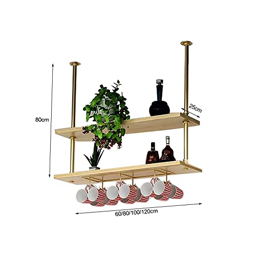 BDDIE Wine Racks,Ceiling Shelf Floating Shelves Ceiling Wine Rack,Double Layer Retro Style Hanging Iron Wine Glass Racks,for Bars/Restaurants/Kitchens,Easy to Install/100 * 25 * 80Cm