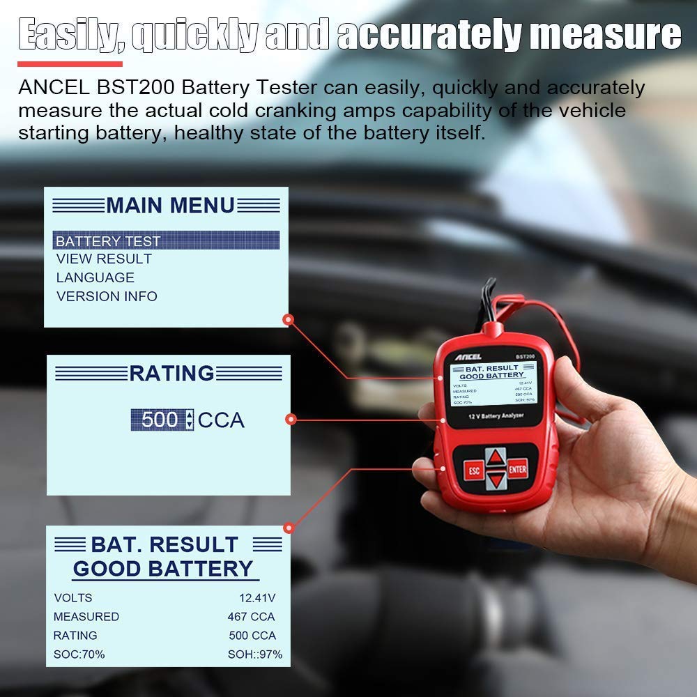 ANCEL BST200 Car Battery Load Tester 12V 100-1100 CCA Automotive Bad Cell Test Tool Digital Analyzer with ANCEL Protective Case Storage Bag