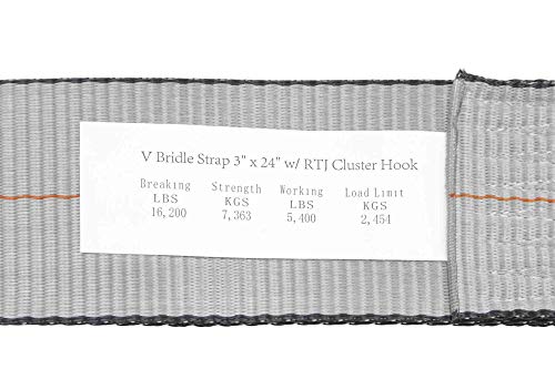 Mytee Products Tow Straps V Bridle 3" x 24" w/ RTJ Cluster Hooks 5400 lbs Working Load | Recovery V Strap for Wrecker, Rollback, Car Hauler