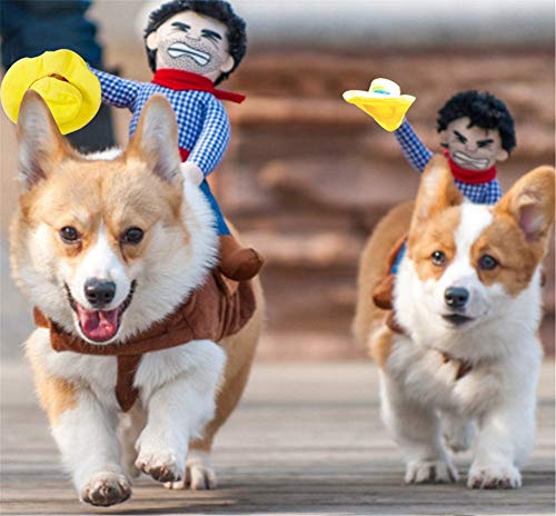 NACOCO Cowboy Rider Dog Costume for Dogs Clothes Knight Style with Doll and Hat for Halloween Day Pet Costume (S)