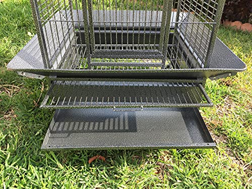 New Large Elegant Wrought Iron Dome Play Top Bird Parrot Cage, Include Metal Seed Guard Solid Metal Feeder Nest Doors (24" W x 22" D x 63" H, Black Vein)