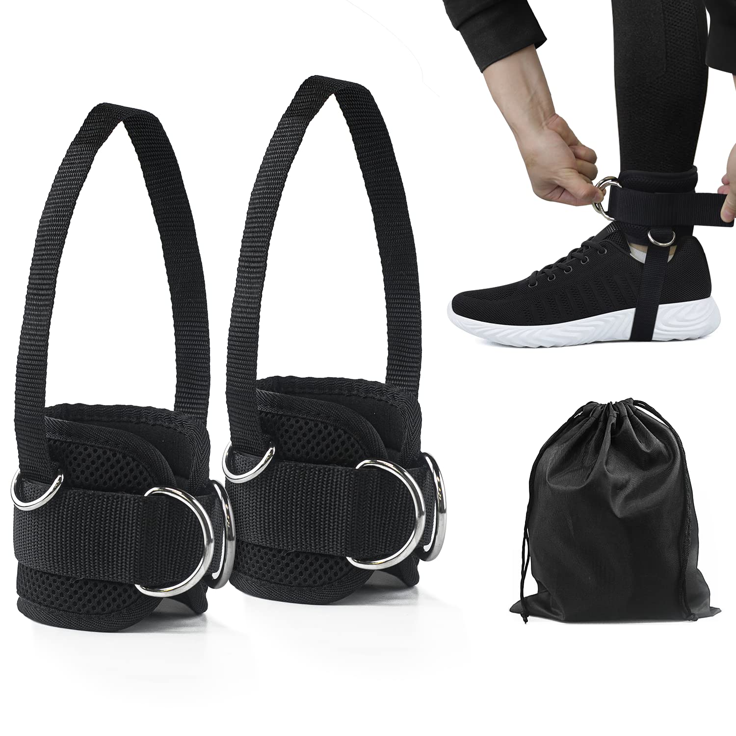 Ankle Straps (Pair) for Cable Machine Glute Kickbacks, Padded Ankle Cuffs Gym Lower Body Exercises Fitness Accessories, Adjustable Comfort fit Men & Women Leg Workout Strap 1