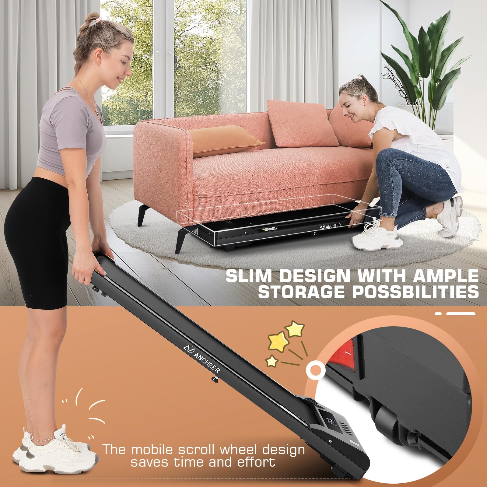 ANCHEER 2 in 1 Under Desk Treadmill Walking Pad Treadmill with Remote Control, Treadmills for Home/Gym/Office 300lbs Weight Capacity, 2.5HP Low Energy Consumption Brushless Electric Running Machine