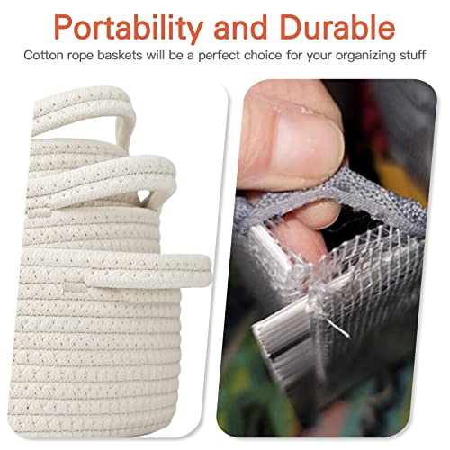 MZVUL Cotton Rope Storage Basket, 5 PCS Woven Baskets for Organizing, Toy Storage Small Baskets, Cuboid Woven Storage Basket with Handles for Baby Nursery, Bathroom Organizer Bins (Beige)