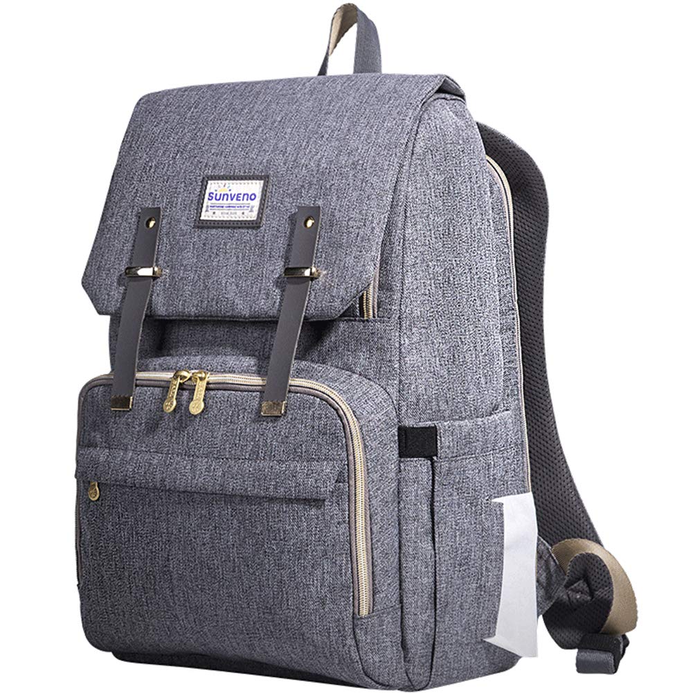 SUNVENO Baby Diaper Bag Backpack Nappy Changing Waterproof Function Organizer Large Stylish Mommy Bag Backpack (Gray)