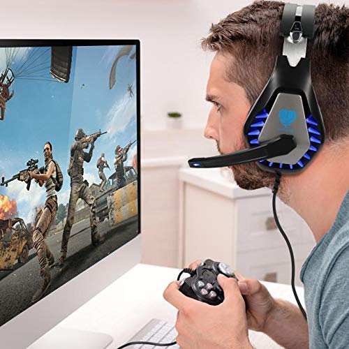 Headsets for Xbox One, PS4, PC, Nintendo Switch, Mac, Gaming Headset with Stereo Surround Sound, Over Ear Gaming Headphones with Noise Canceling Mic, LED Light (Headsets Black)