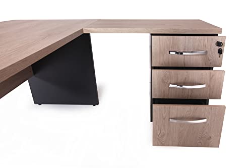 Casa Mare 63" Wood L Shaped Office Desk Right Side w/Lockable Drawers | Lock File Cabinet w/Telescopic Rail & Chrome Handle & Legs | Computer PC Laptop Sturdy Corner Table | Modern Home Study | Creme