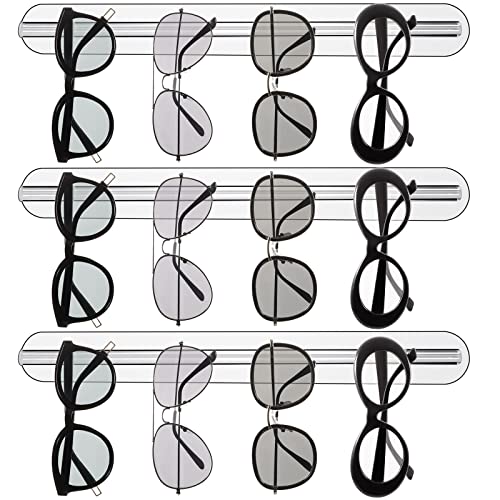 Flutesan 3 Pieces Sunglasses Storage Organizer Acrylic Wall Mounted Eyeglasses Holder Eyewear Display Rack Sunglasses Holder Display Stand Hanging Rack for Entryway Living Room Bedroom (Clear)