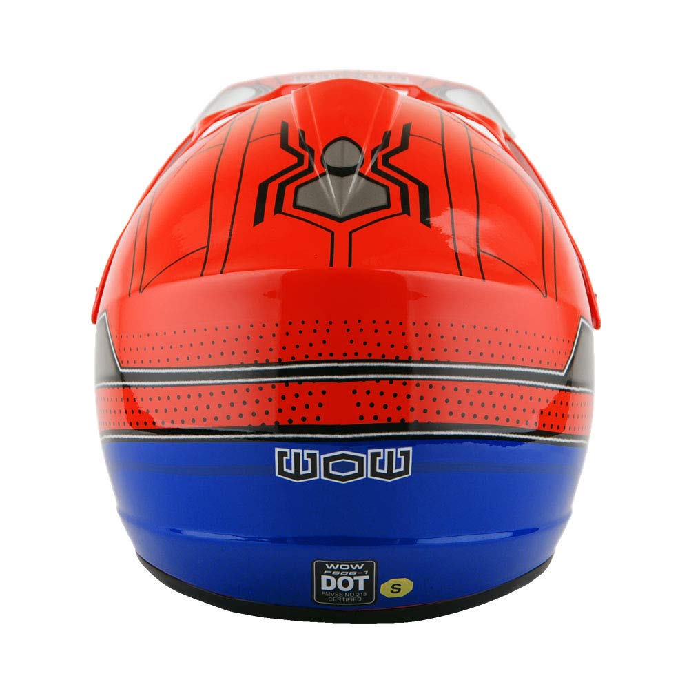WOW Youth Kids Motocross Helmet BMX MX ATV Dirt Bike Helmet Spider Red + Goggles + MG Youth Red Glove Bundle