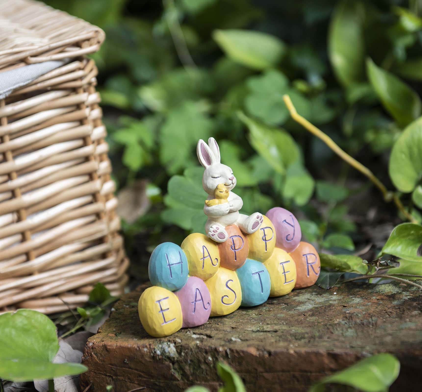 Easter Bunny Figurine Decorations - Hand Painted Sping Rabbit Statue Ornament - Easter Animal Tabletopper Accessories Sculpture for Party,Garden,Home Decorations,4.8 Inch,Polyresin