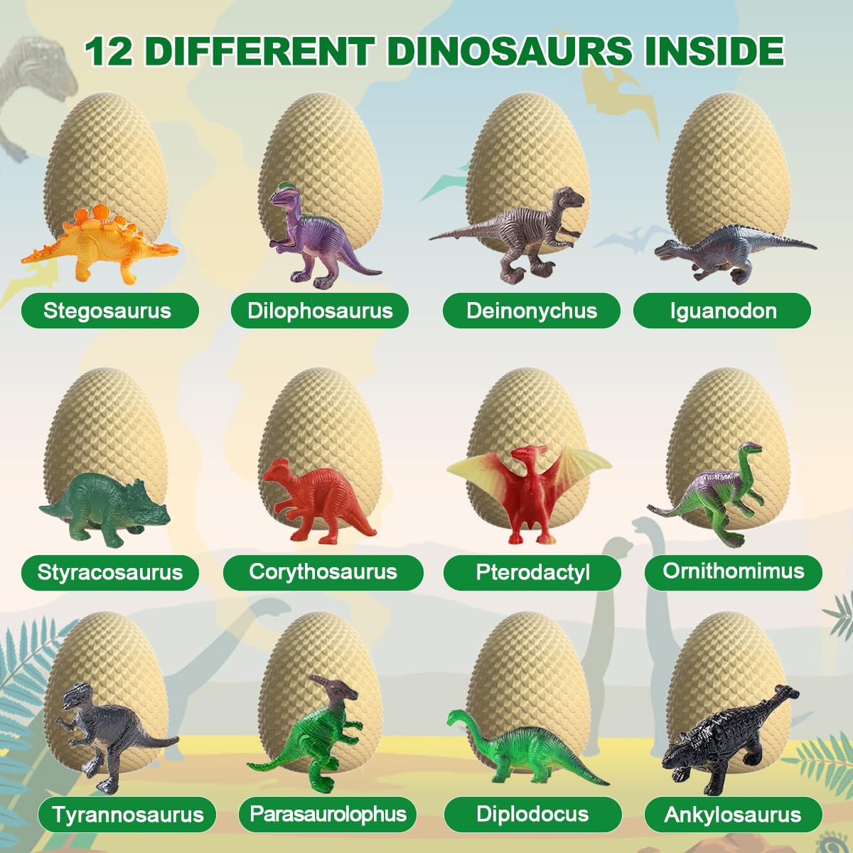 EARTH'SCODE Dinosaur Eggs, 12 Pcs Dino Eggs Excavation Dig Kit, Dinosaur Toys for Dinosaur Party Gifts for Kids 6-12 Years Old