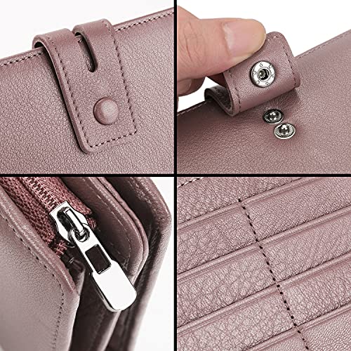 YALUXE Women's Genuine Leather Wallet RFID Blocking Multi Card Holder with Cell Phone Pocket Mothers Day Gifts