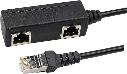RJ45 Network Splitter Adapter Cable,zdyCGTime 1 RJ45 Male to 2 RJ45 Female Network Y Splitter Cable, LAN Connector, Suitable for Super Category 5 Ethernet, Category 6 Ethernet.(Black) (Black)