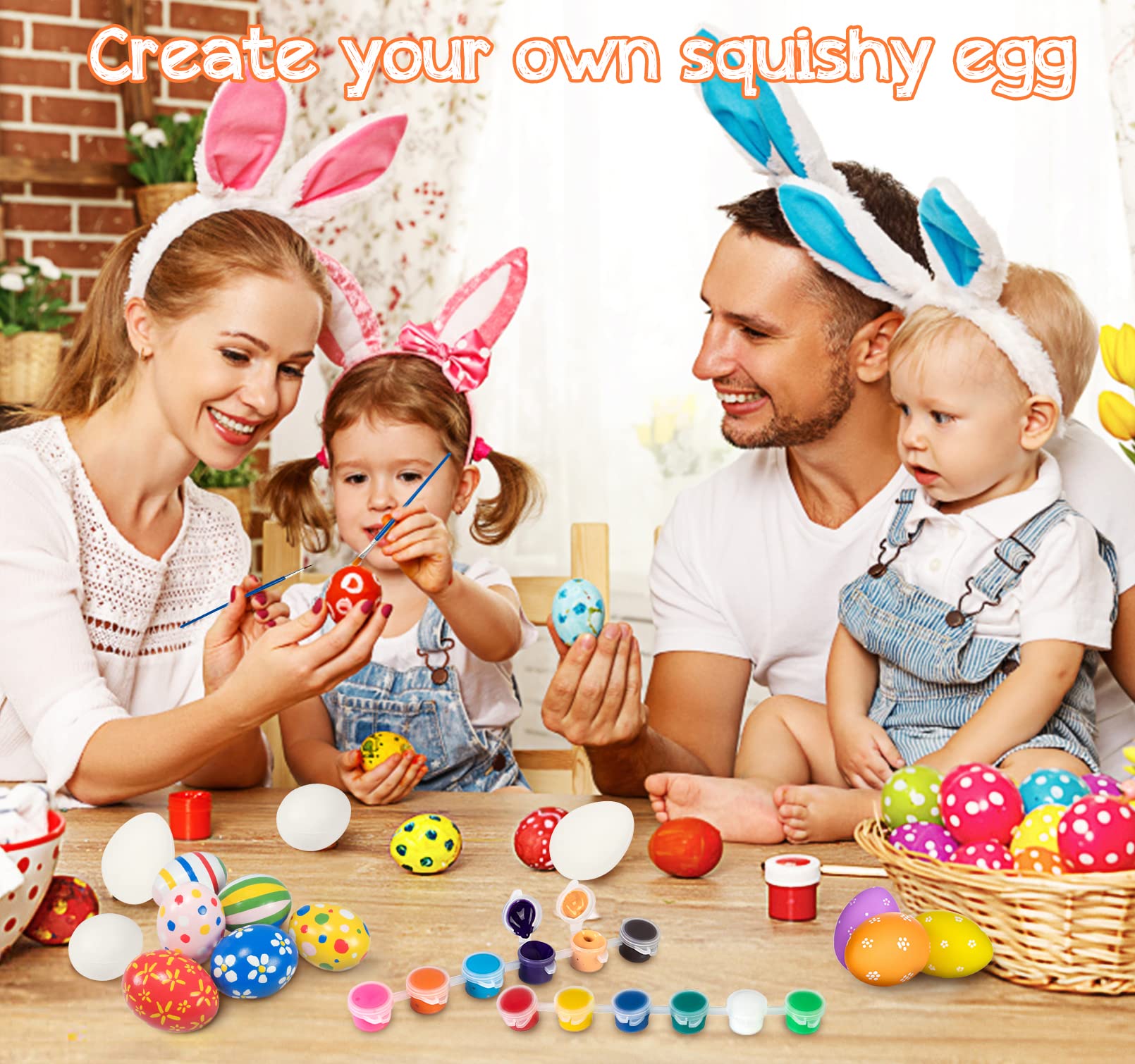 Easter Crafts for Kids, 8 Pcs DIY Coloring Egg Painting Kit Easter Squishy Stress Relief Toys Slow Rising White Squishies Eggs Easter Basket Stuffers Gifts Party Favors Classroom Prize Supplies