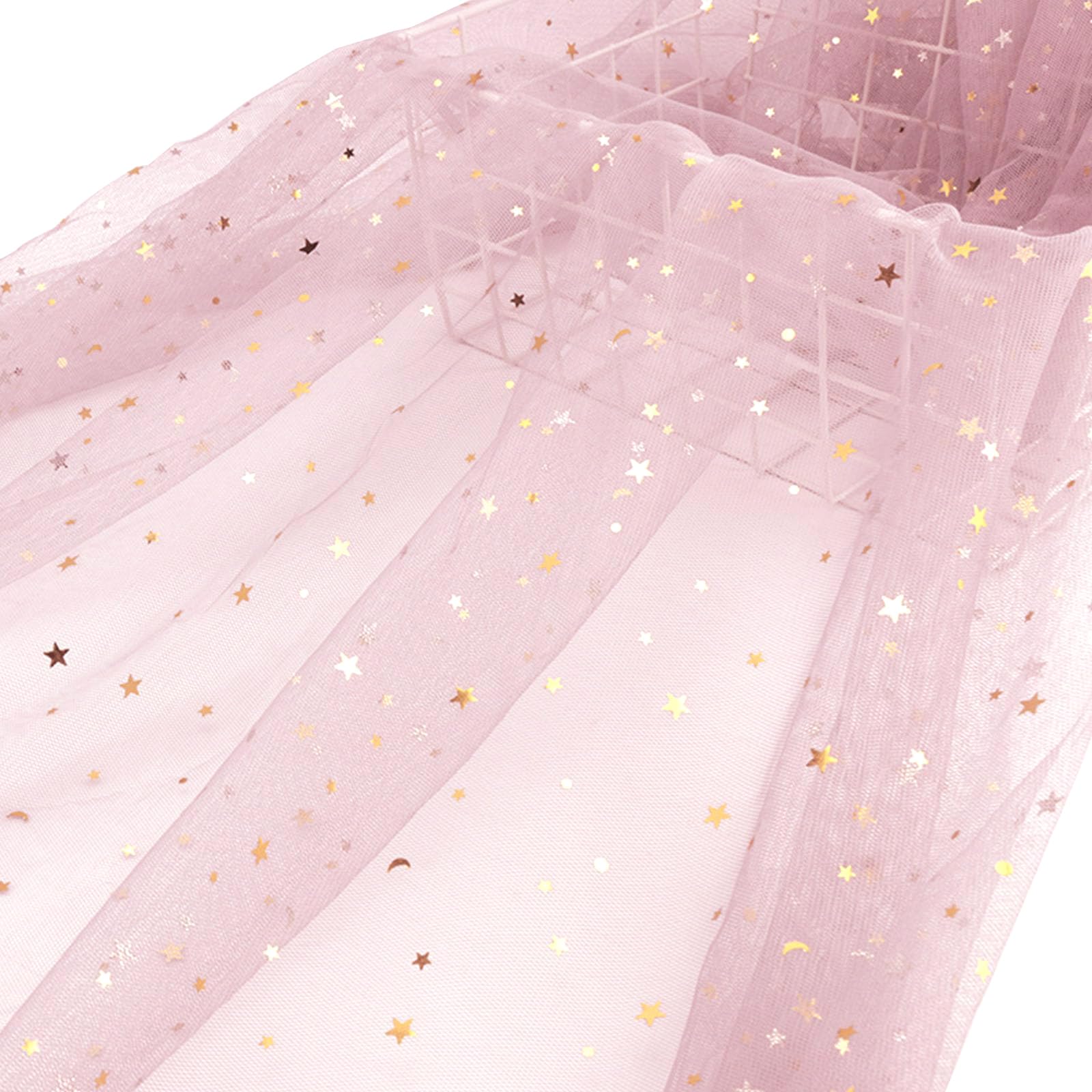 BIT.FLY Fleshy Pink Glitter Tulle Fabric Rolls 59" x 10 Yard Gold Star Sequin Tulle Bolt Netting Fabric for Tutu Skirts Sewing DIY Wedding Stage Decor