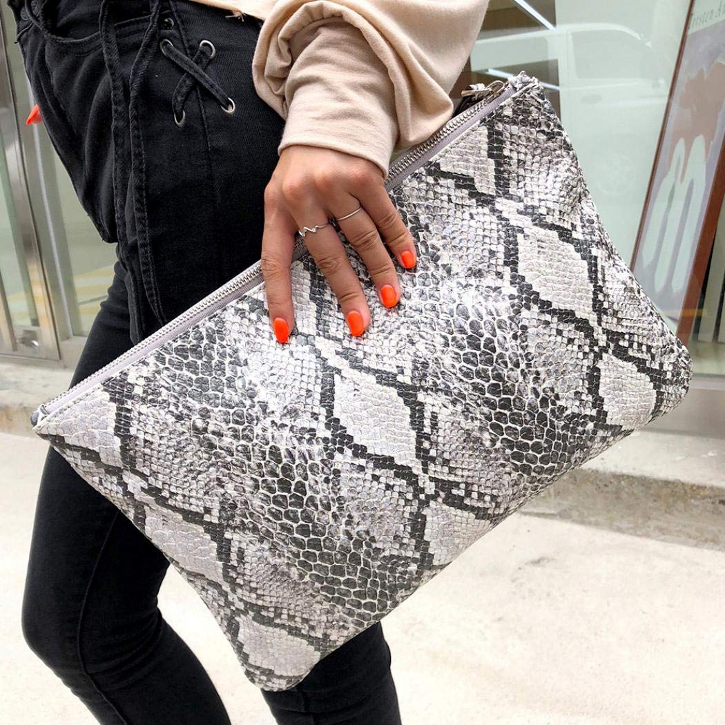 Handbags for Women Snake Printed Clutch Purse Snakeskin Envelope Clutch Bags for Casual Wedding Party (Light grey)