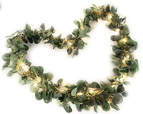 ANCHORED DECOR Artificial Eucalyptus Garland Vine comes with Fairy Led Lights Wedding Backdrop Arch Wall Decor Home Garden Greenery Garland Eucalyptus Leaves