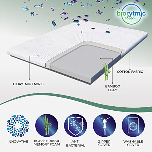 Biorhythm Innovative Fabric Bamboo Charcoal Infused Memory Foam Mattress Topper 3 inch Full Size, Fight Insomnia, Anxiety & Depression, Wake Up Feeling Refreshed