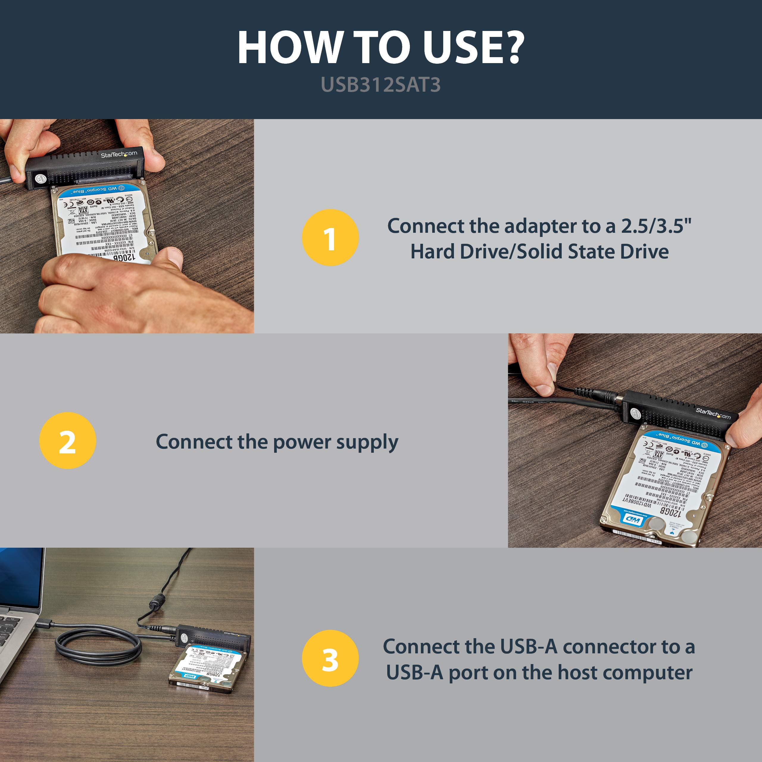 StarTech.com USB to SATA Adapter Cable - 2.5in and 3.5in Drives - USB 3.1 - 10Gbps - External Hard Drive Cable - Hard Drive Adapter Cable (USB312SAT3)