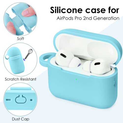 Case for Airpods Pro 2nd Generation - VISOOM Bling Airpods Pro 2 Cases Cover Women Silicone iPods Pro 2 Earbuds Wireless Charging Case Girl Glitter Keychain for Apple Airpod Gen Pro 2 Blue