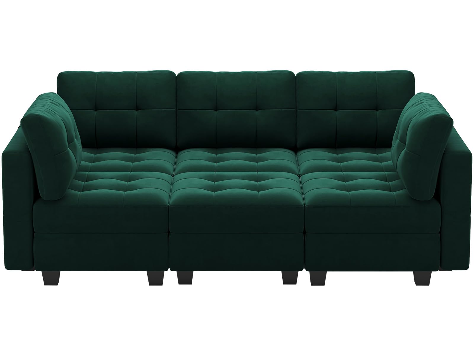 Belffin Modular Sectional Sofa with Storage Seats Velvet Fabric Sleeper Couch with Chaise and Ottomans 6 Seat Modular Sofa Bed Set Green
