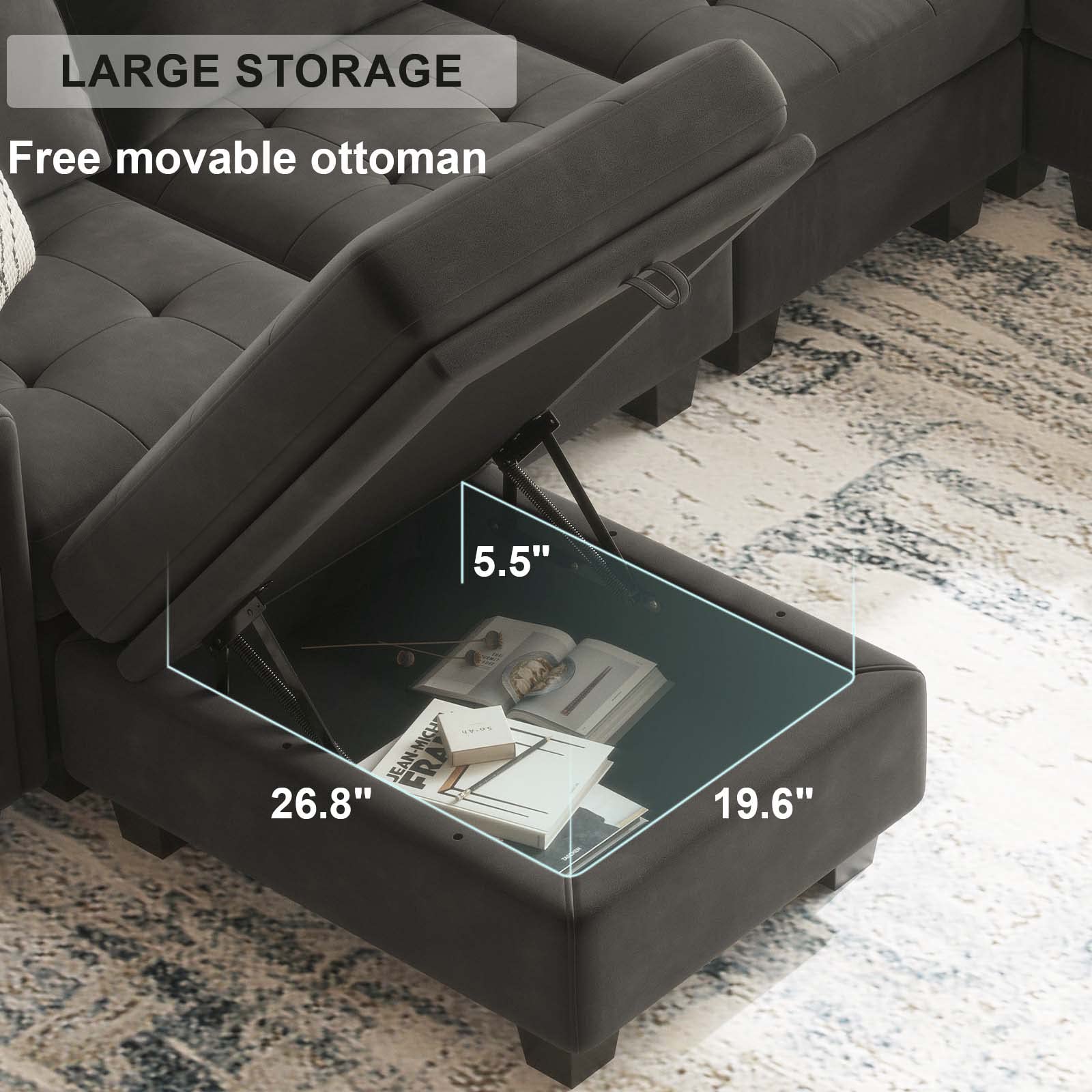 Belffin Velvet Modular Sectional Sofa with Storage Ottoman 6 Seater L Shaped Sectional Modular Sofa Couch with Reversible Chaise Convertible Corner Sectional Couch Grey