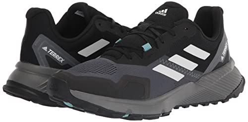 adidas Women's Terrex Soulstride Trail Running Shoes, Black/Crystal White/Mint Ton, 7.5