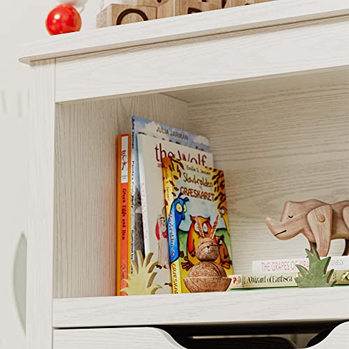 IRONCK Toy Storage Organizer for Boys and Girls with Drawers, Floor Toy Box with Wheels and Open Shelf, Storage Chest for Nursery, Playroom and Bedroom, White