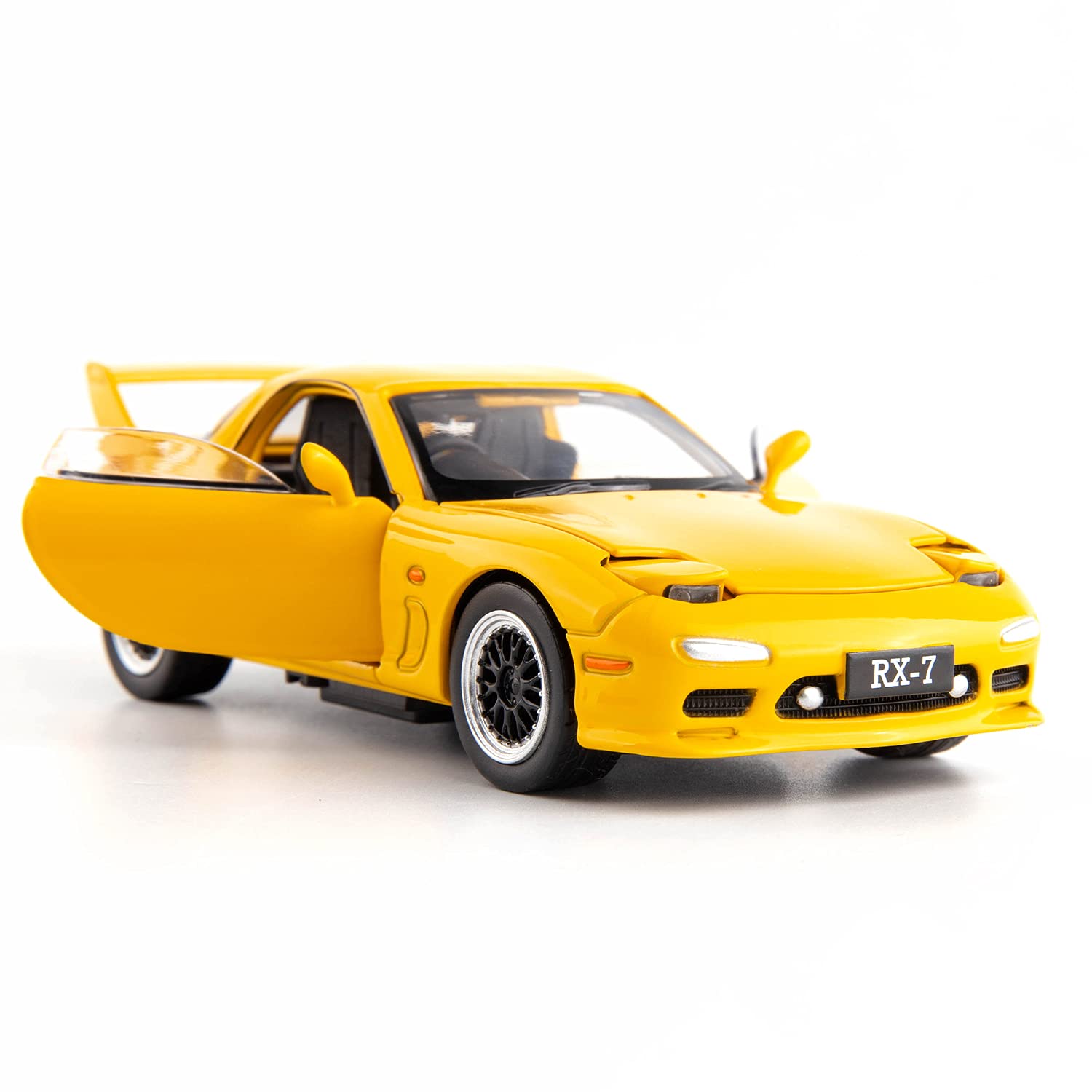 TGRCM-CZ 1/32 Scale RX-7 Model Car, Zinc Alloy Toy Car with Sound and Light for Kids Boy Girl Gift Metal Body, Door can be Opened Yellow