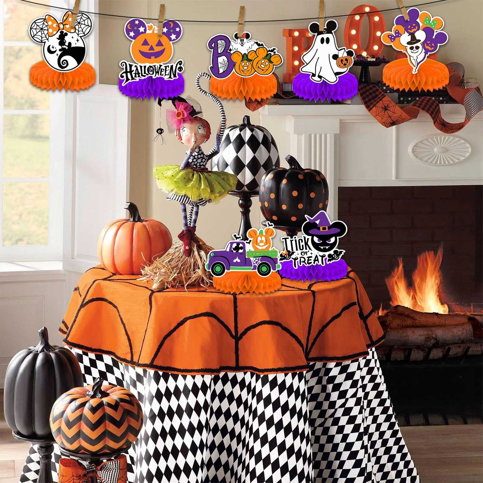 9pcs Mouse Halloween Decorations Honeycomb Centerpieces Double Sided Halloween Party Decorations 3D Table Decorations Cute Themed Decorations for Celebrating Halloween Party