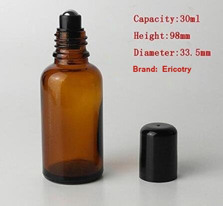 ericotry 4Pcs Brown Glass Roll-on Bottles Empty Refillable Glass Roller Bottles with Stainless Steel Roller Balls and Black Cap for Essential Oil Perfumes Lip Balms Attar Container size 30ml/1oz