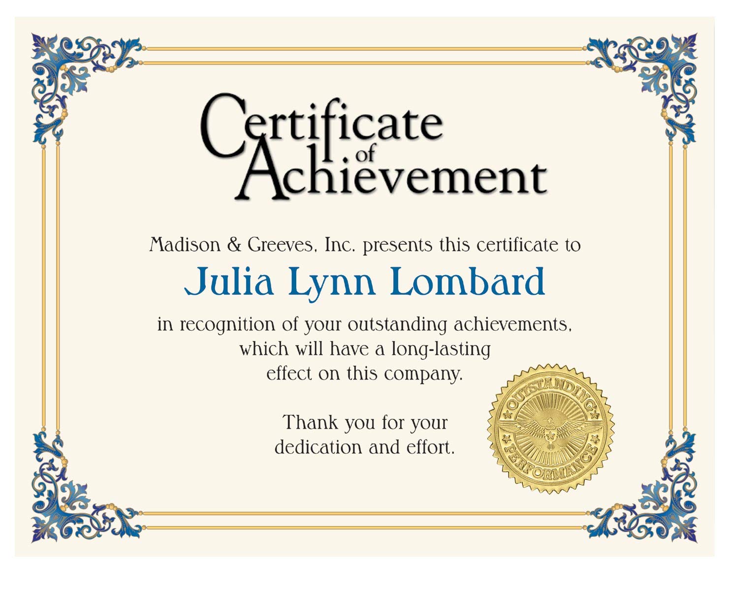 PaperDirect Deluxe Outstanding Performance Gold Foil Certificate Seals, 2 Inch, Self Adhesive, 100 Count, Embossed Seals for Certificates, Achievement and Award Stickers for School, Work, Diploma
