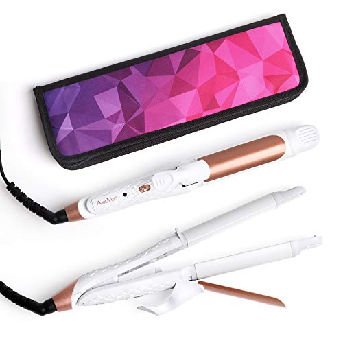 AmoVee Travel Curling Iron Dual Voltage, 1 Inch Mini Curling Iron Travel Size, Worldwide European Curling Iron, Mini Flat Iron and Curling Iron, Travel Curling Iron with Carry Bag Included (White)
