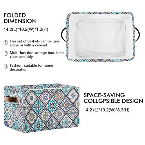 Foldable Storage Basket Blue Tartan Pattern Fabric Collapsible Organizer Basket with PU Handles, Decorative Baskets for Shelves Home Closet Bedroom Living Room - 1 Pack
