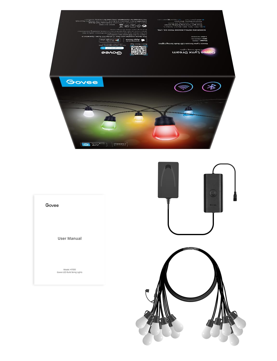 Govee Smart Outdoor String Lights H7020, RGBIC Warm White 48ft LED Bulbs for Outdoor, WiFi Patio Lights Work with Alexa, Google Assistant, APP Control, IP65 Waterproof
