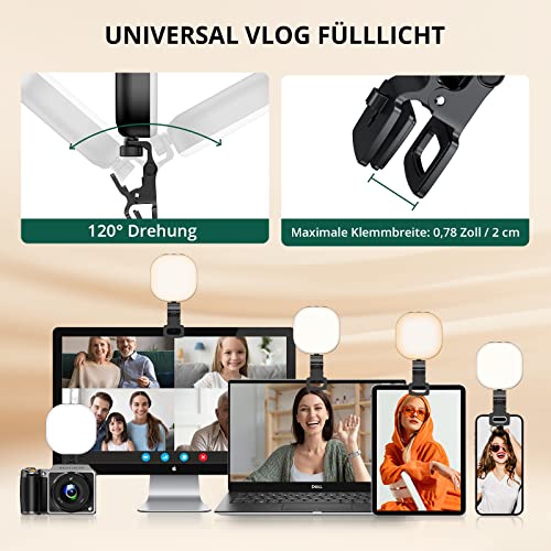 ATUMTEK LED Video Light Camera Light, Mini Selfie Light, Rechargeable Clip-on Light for Laptop, Tablet and Computer, Dimmable Fill Lamp for Conference/Zoom Call/Photography/Makeup/Picture, Black