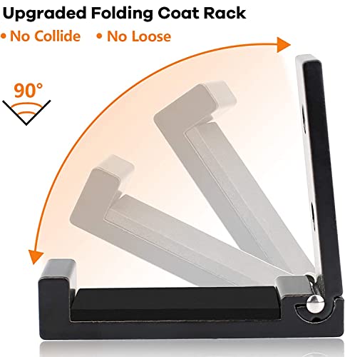 Folding Coat Hooks, Wall Mount Heavy Duty Aluminum Holder Hooks with Screws for Hanging Hat, Bags, Towel, Headphones, Fitness Equipment and More (2-Pack)