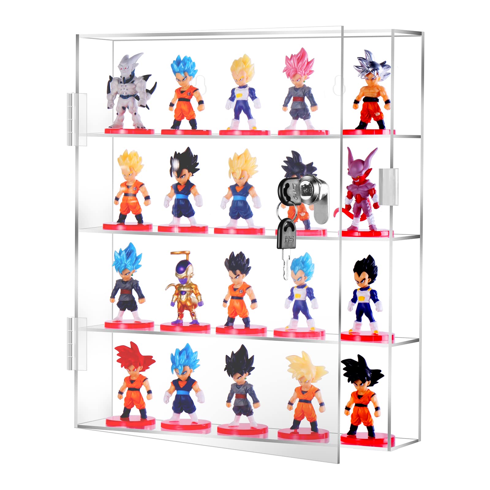 Acrylic Display Case, Clear Display Cabinet for Mini Funko Pop Figures, 4 Layer Locking Display Case Wall Mounted or Desktop Suitable Mini Toys, Collections or Stone