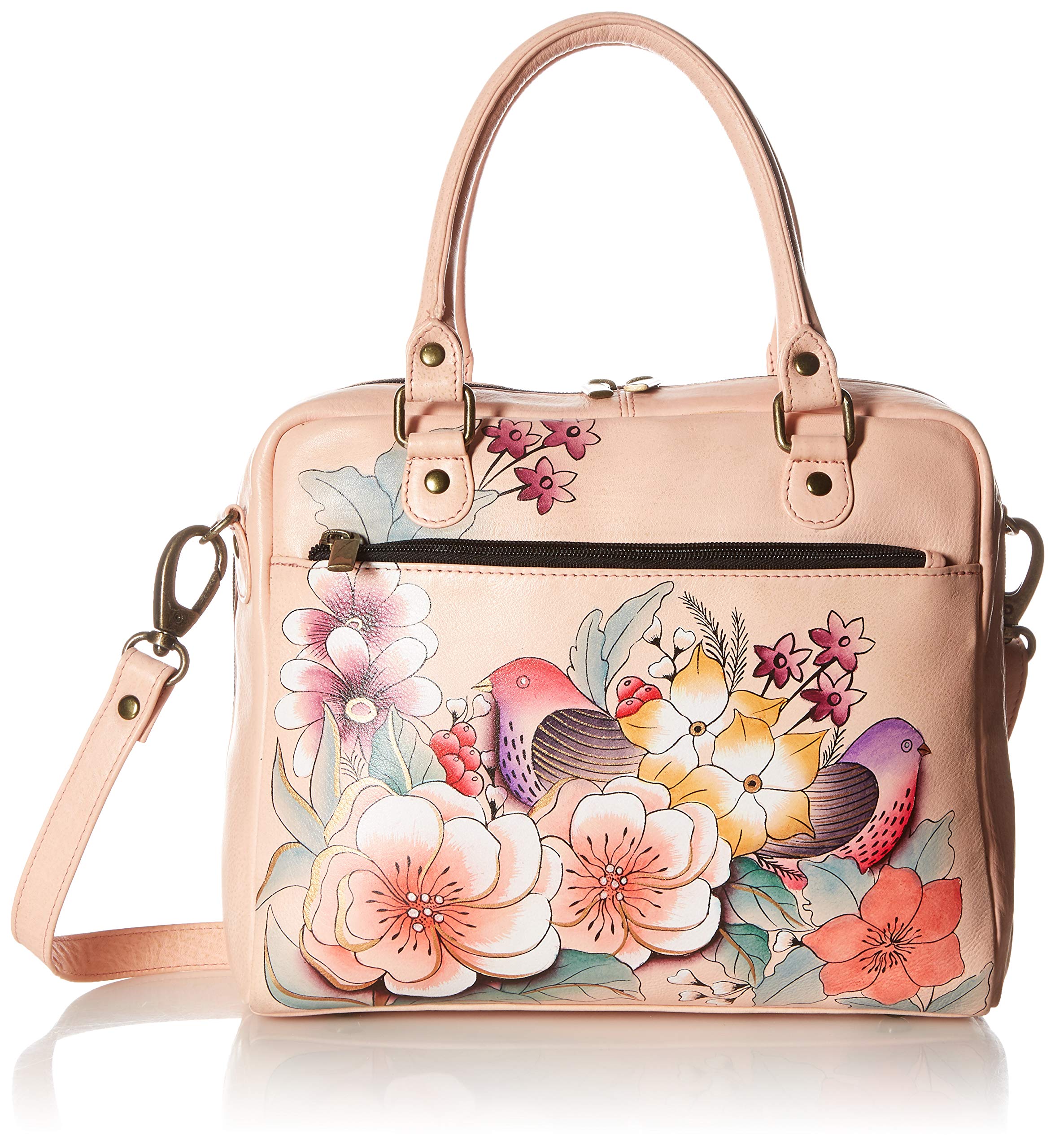 Anna by Anuschka womens Anna Anuschka Painted Leather Women's All Round Zippered Crossbody cross body handbags, Vintage Garden, One Size US
