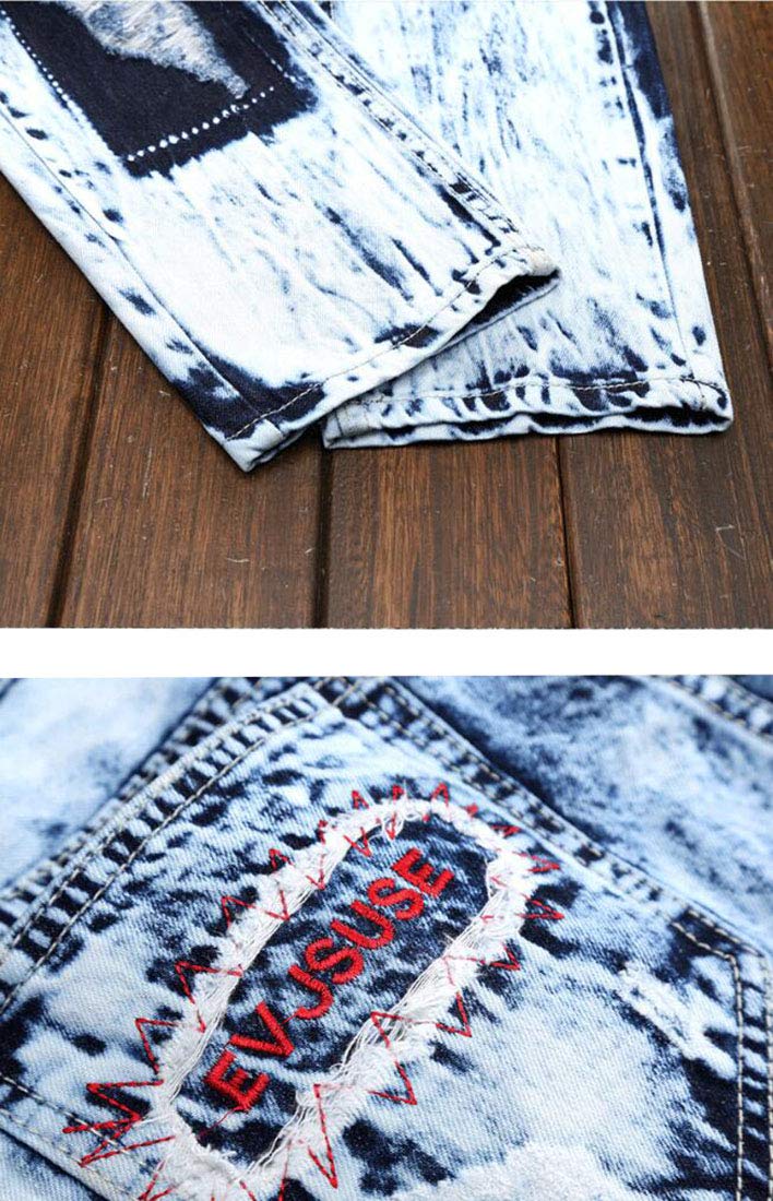 Amoystyle Men's Snow Washed Ripped Jeans Blue 167 Asian 42