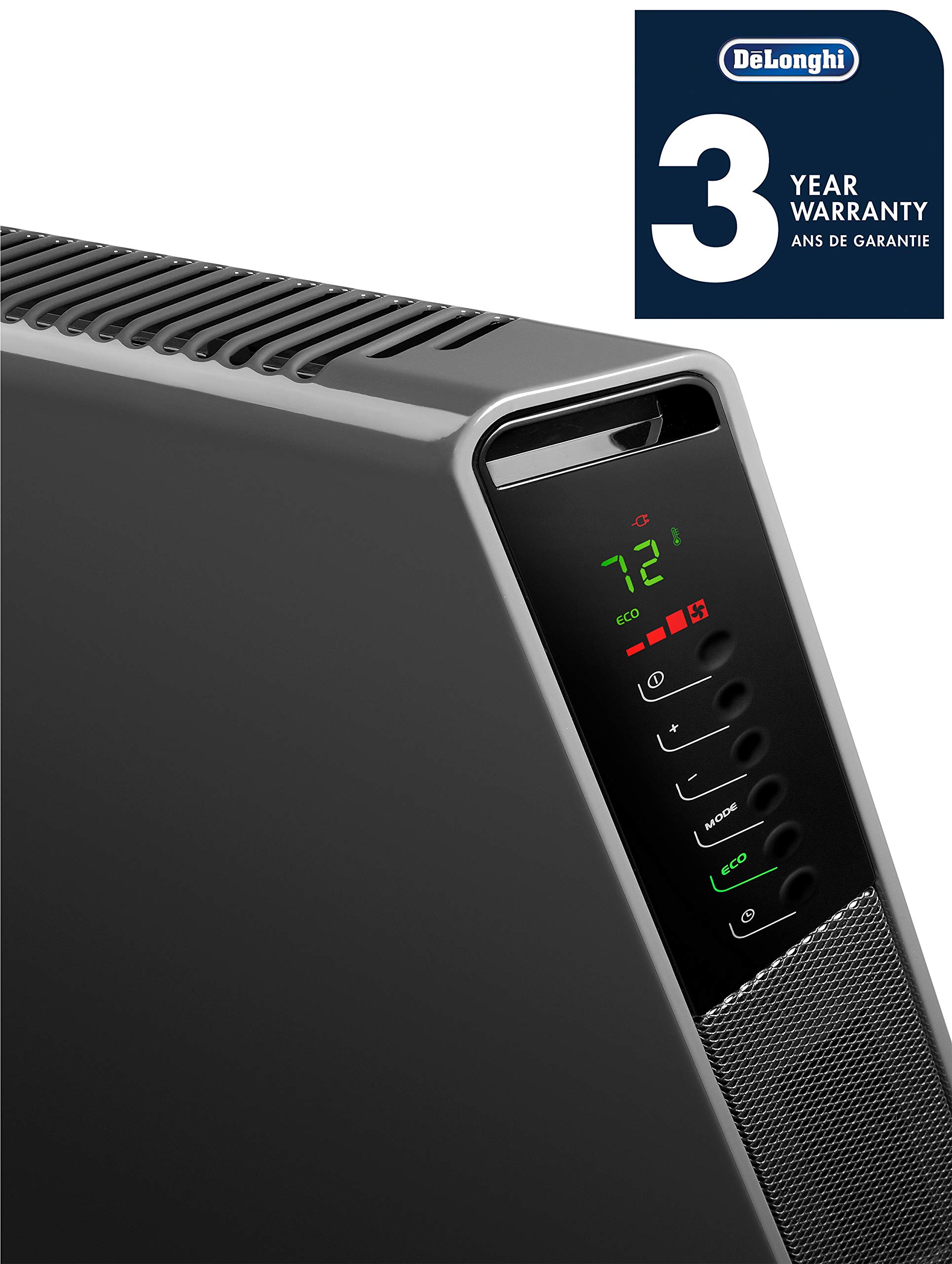 DeLonghi Convection Panel Heater, Full Room Quiet 1500W, portable electric heater is freestanding/easily wall mounted. Energy Saving, quick heat distribution, timer, asphalt gray, HCX9115E