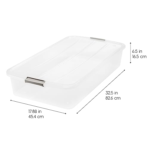 IRIS USA 50 Qt Plastic Under Bed Storage Bin with Lids and Durable Buckles, Multi-Purpose Container Box for Clothes, Shoes, and Duvets, Clear