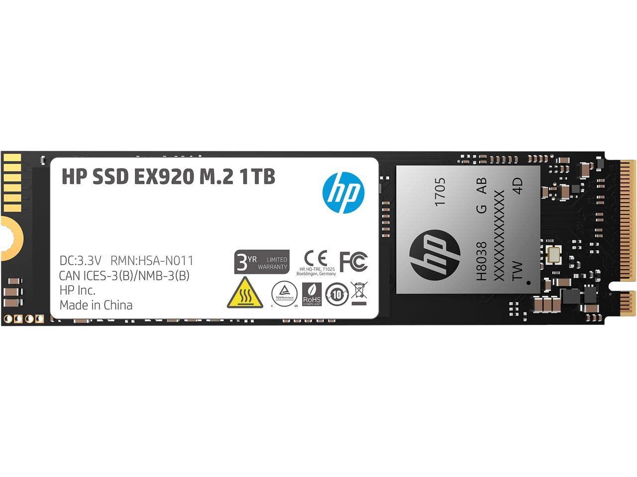 HP EX920 M.2 1TB PCIe 3.1 X4 Nvme 3D TLC NAND Internal Solid State Drive (SSD) Max 3200 Mbps 2Yy47Aa#ABC
