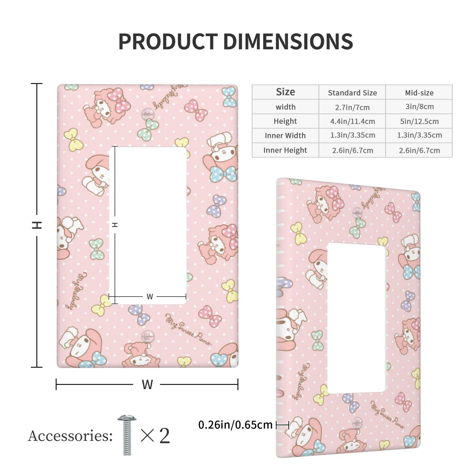 Anime Pink Light Switch Plate Cover Decorative Single Rocker Wall plate for Kids Teens Girls Room Nursery Bedroom Kitchen