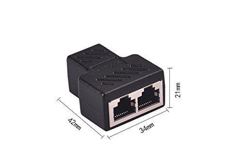 Oxsubor RJ45 Splitter Connectors Adapter 1 to 2 Ethernet Coupler Double Socket HUB Interface Contact Modular Plug Connect Network LAN Internet Cat5 Cat62 Pack (Can't Run Both at The Same TIME)