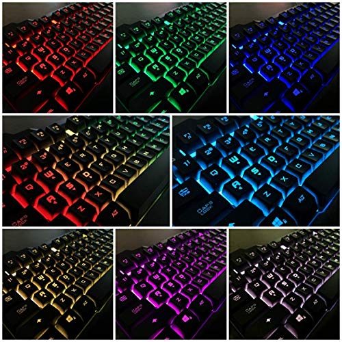 Lumsburry RGB LED Backlit Gaming Keyboard with Anti-ghosting, Light up Keys Multimedia Control, USB Wired Waterproof Metal Keyboard for PC Games Office (Cool Black)