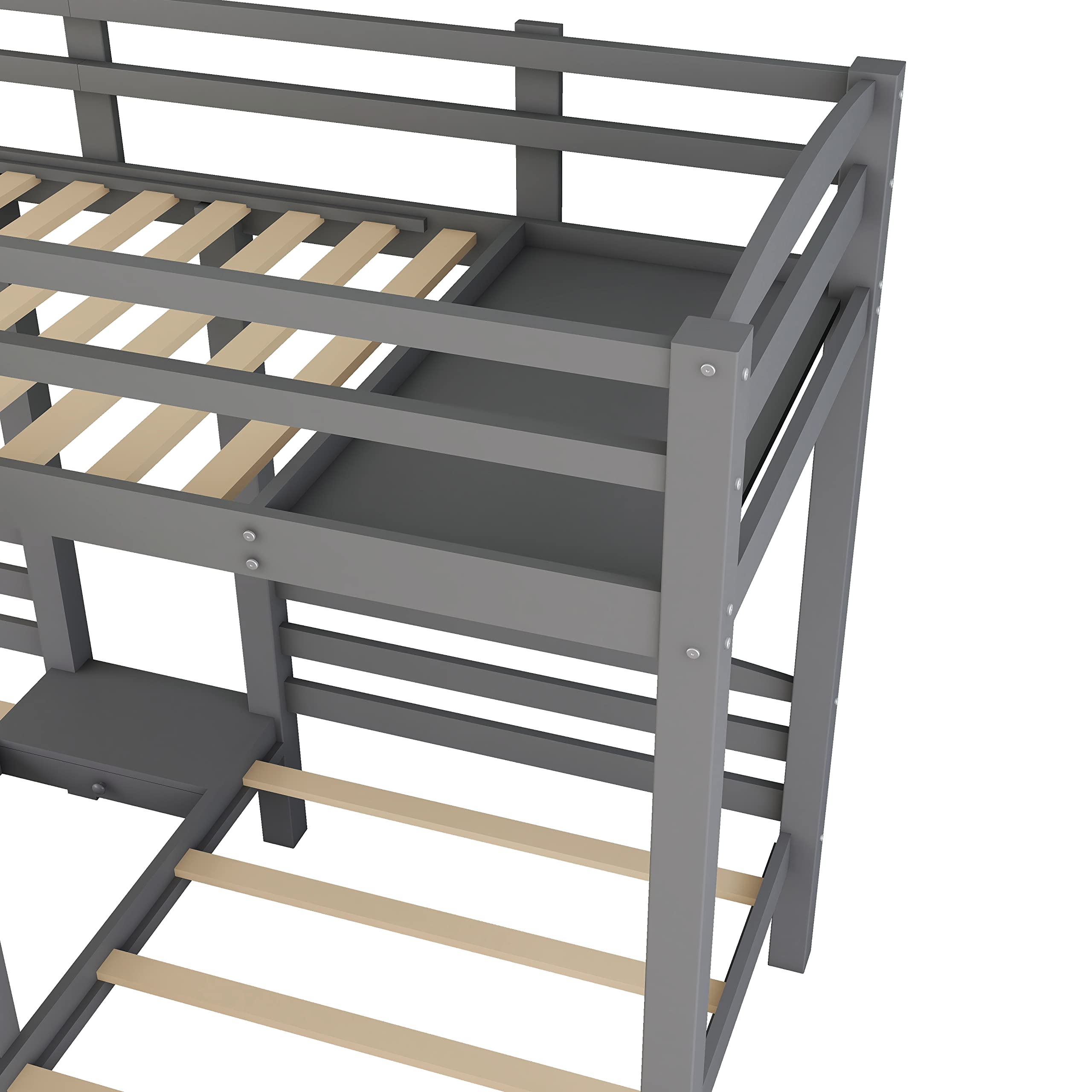 Bellemave Twin Over Twin Bunk Bed for 3, Wood Triple Bunk Beds with Stairs, 3 Bunk Beds with Storage for 3 Kids, Boys, Girls, Teens, Adults No Box Spring Needed (Gray)