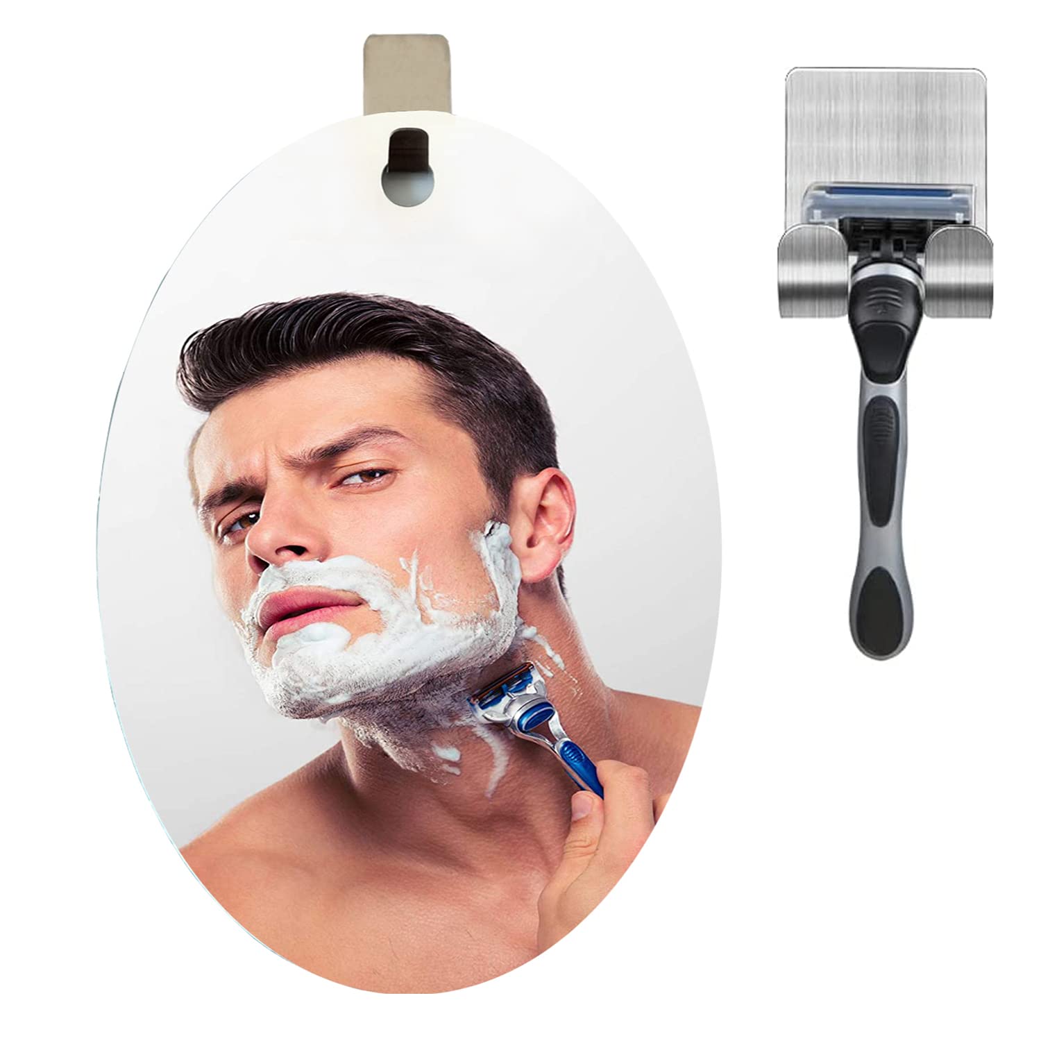 Deluxe Larger Anti-Fog Shower Mirror| Fogless Bathroom Shaving Mirror | Long-Lasting Removable Adhesive Hook and Razor Holder | Bathroom Accessories (10 X 7.87)